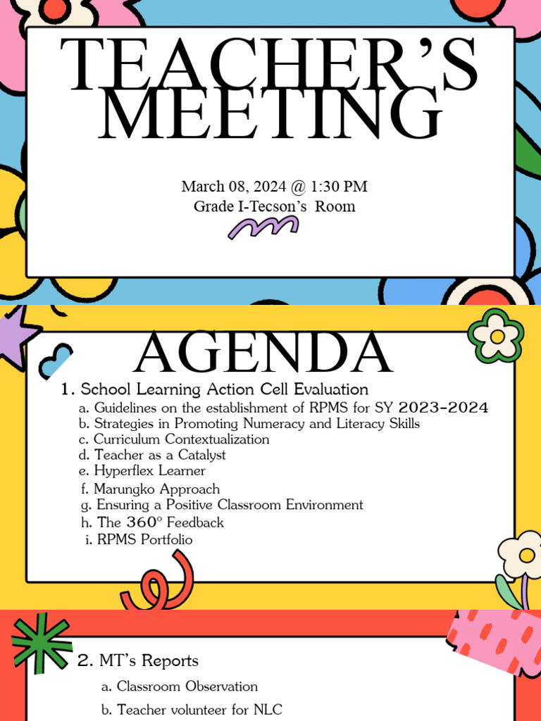 Colorful Pop Retro Flowers Meet the Teacher Presentation | PDF