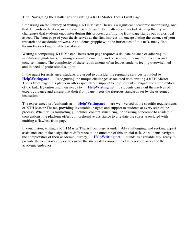 Kth Master Thesis Front Page | PDF | Thesis