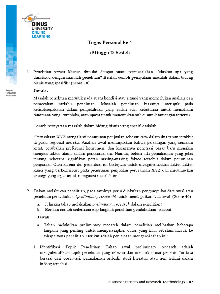 Tugas Personal Ke-1 (Minggu 2/ Sesi 3) : Jawab | PDF | Bisnis