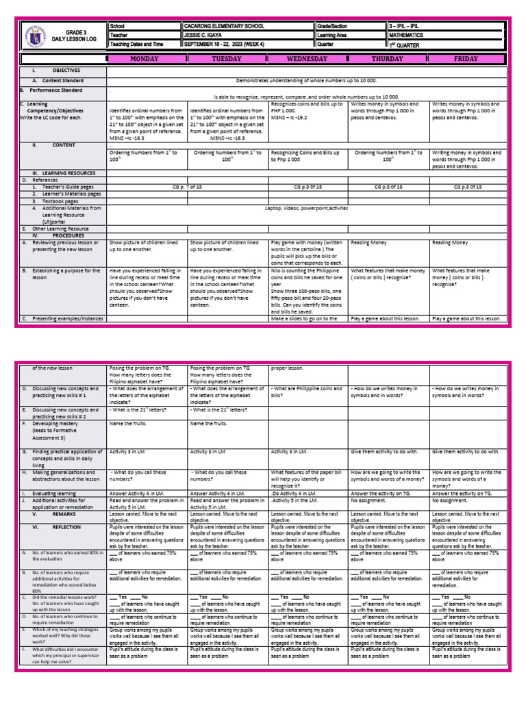 Grade-3-DLL MATHEMATICS-3 Q1 W4 | PDF | Human Communication | Cognitive Science