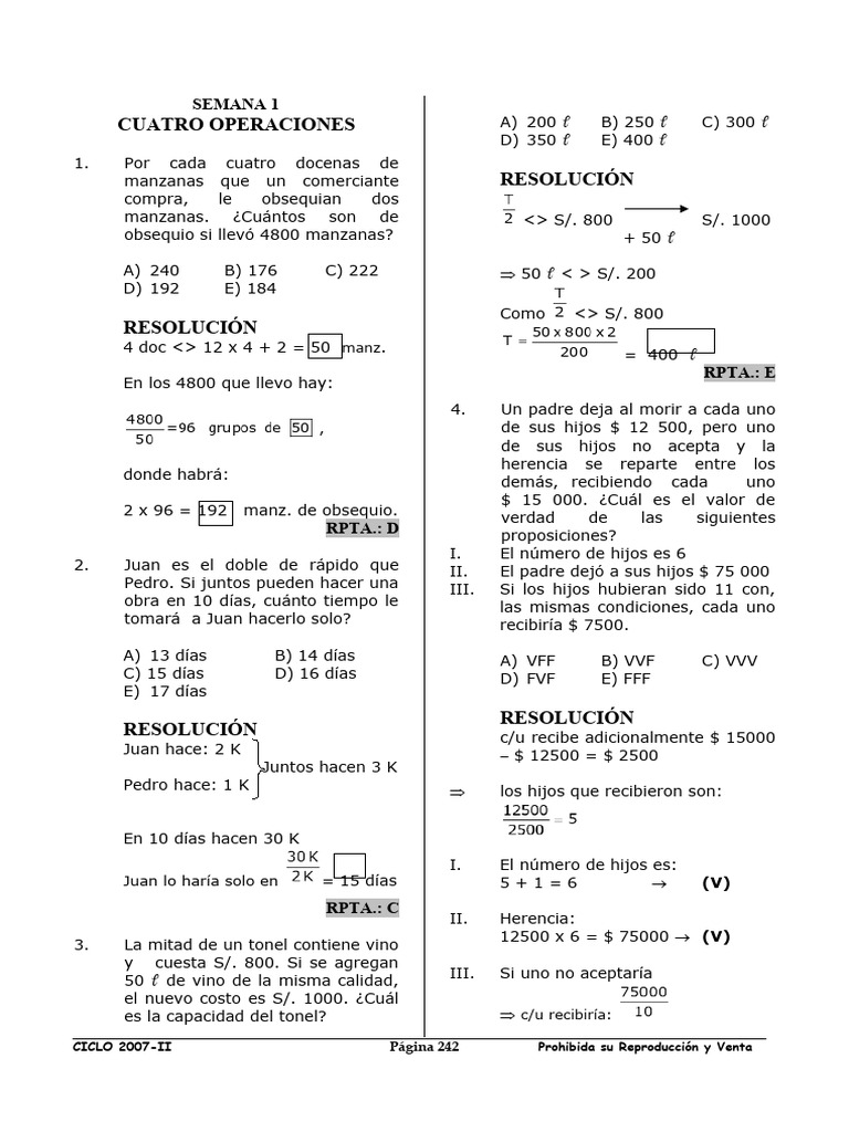 Problemas de Cuatro Operaciones | PDF