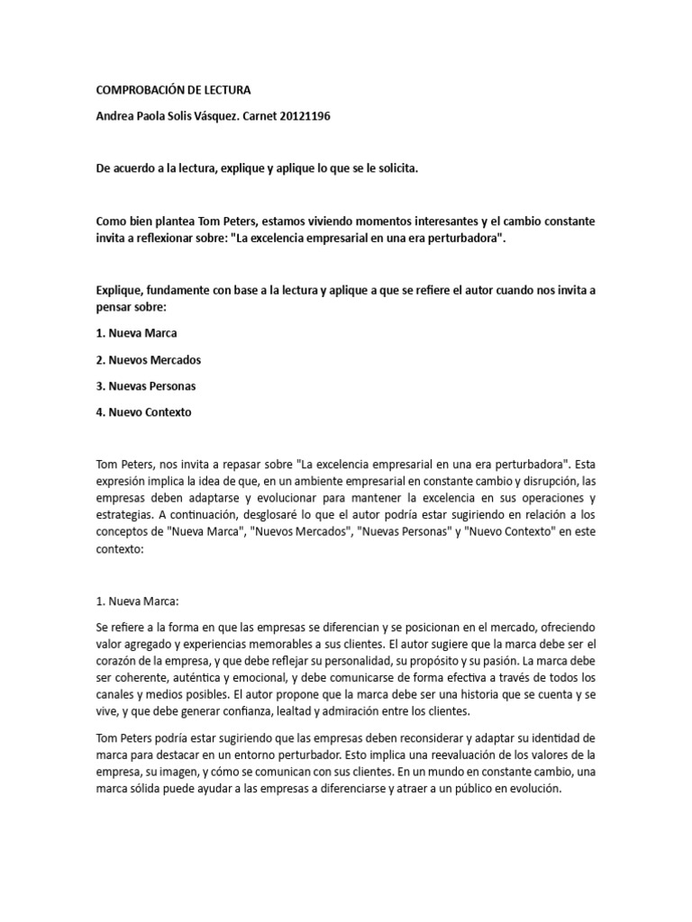COMPROBACIÓN DE LECTURA Andrea Solis | PDF | Business | Marca