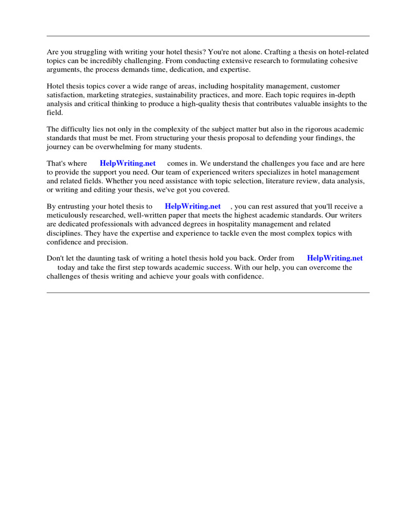 Hotel Thesis Topics | PDF | Thesis | Essays Hotel Thesis Topics | PDF | Thesis | Essays