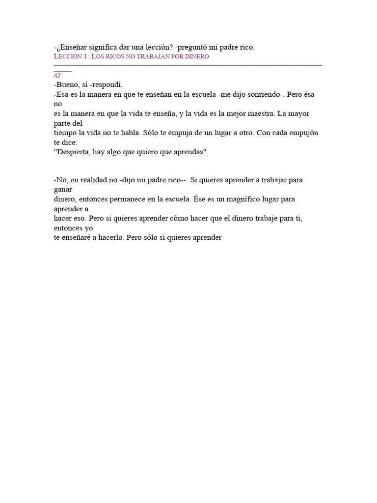 Enseñar Significa Dar Una Lección PADRE RICO Y PADRE POBRE | PDF ...