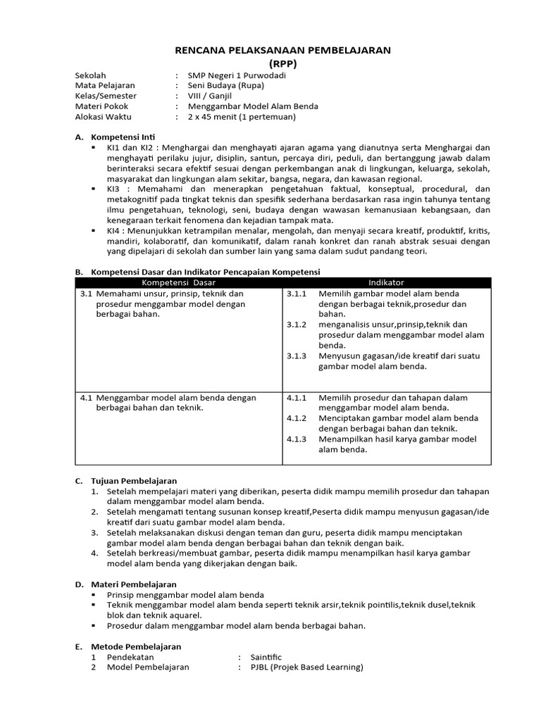 RPP Seni Rupa Siklus 2 Restu Nindyasiwi Selasa | PDF
