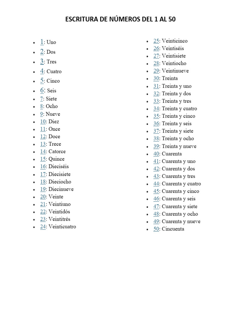 ESCRITURA DE NÚMEROS DEL 1 AL 50 | PDF