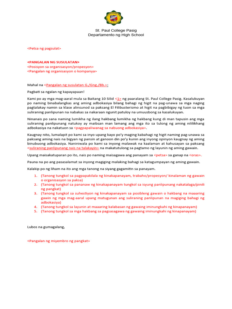 Liham para Sa Pakikipanayam | PDF