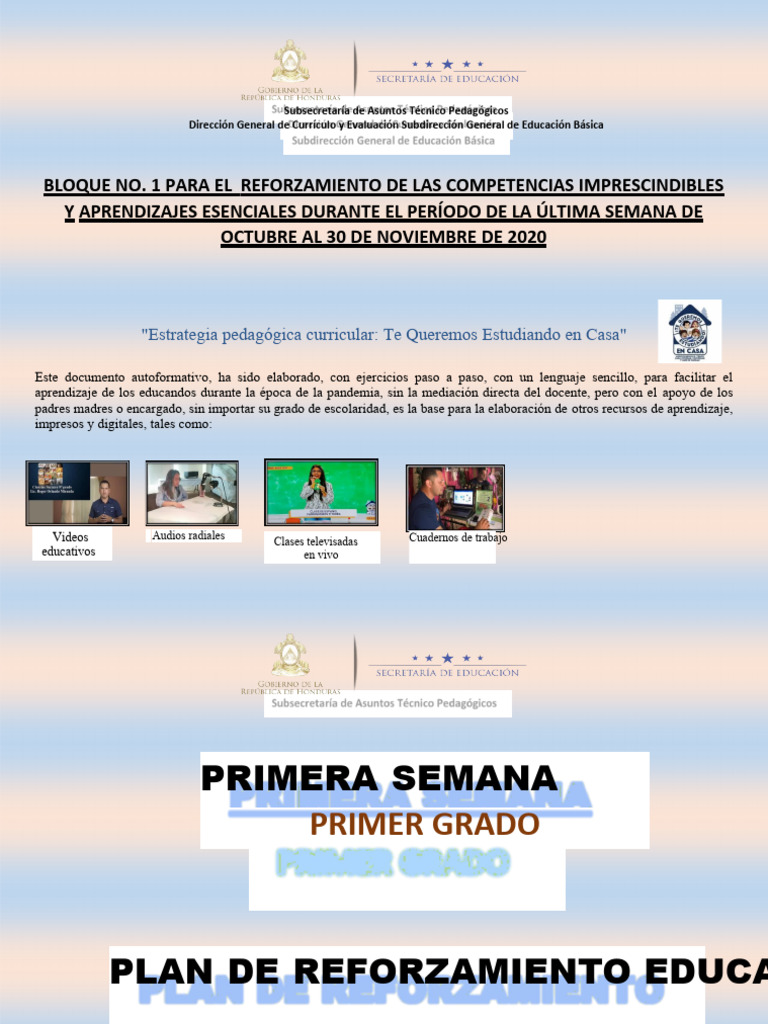 1er Grado Periodo de Reforzamiento Bloque Uno 2 | PDF | Plan de estudios | Educación primaria