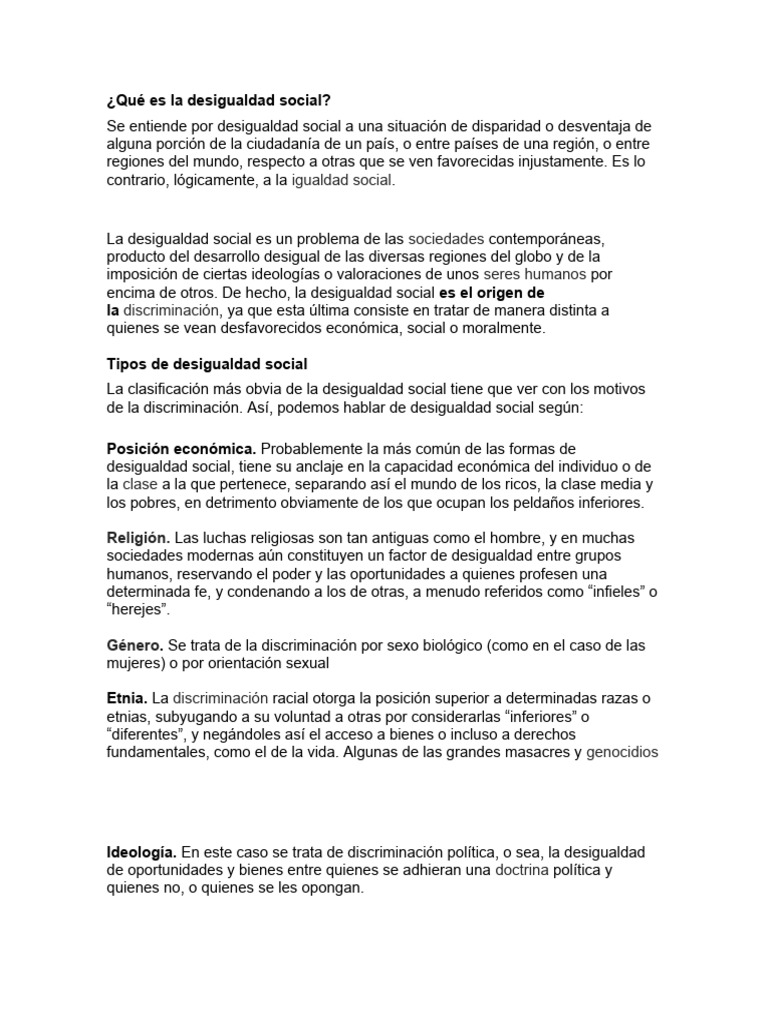 Desigualdad Social y Desigualdad Psicologica | PDF | Desigualdad social ...