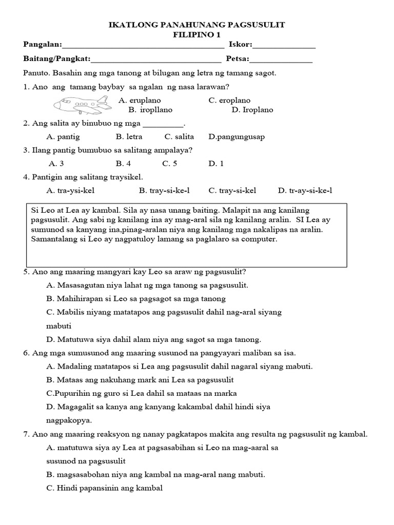 Q3 Periodical Test in Filipino 1 | PDF