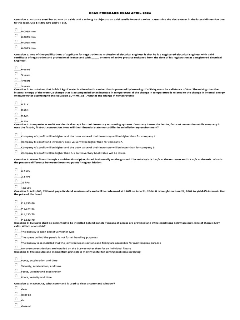 April 2024 Pre Board Exam EE ESAS | PDF | Force | Radioactive Decay