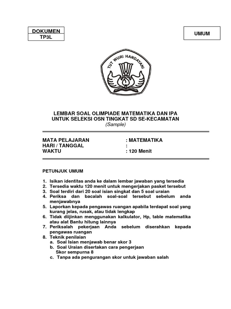 Lembar Soal Olimpiade Matematika | PDF