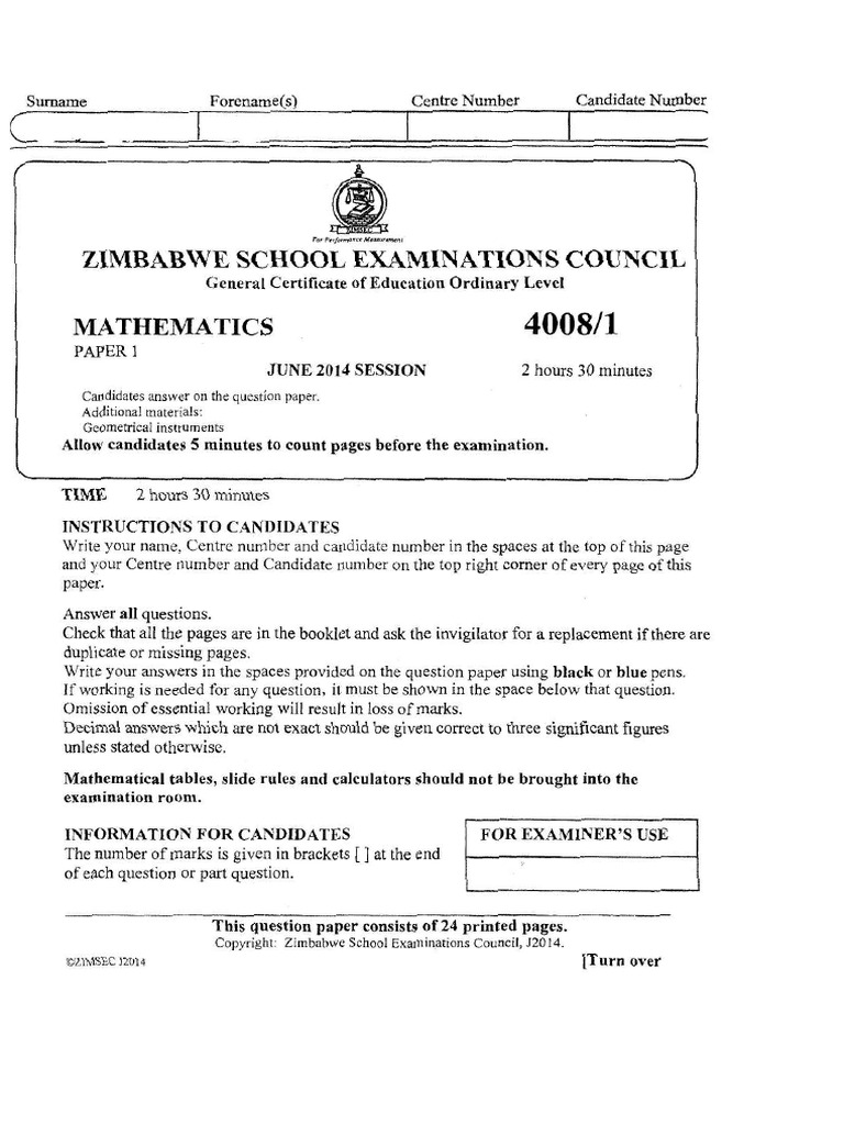 O-Levels Mathematics 2014 | PDF | Density | Mathematics
