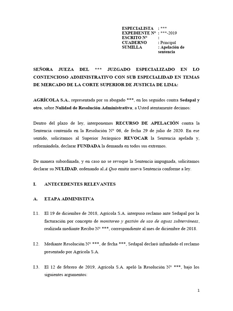 Modelo de Apelaciã N de Sentencia | PDF | Sentencia (ley) | Agua subterránea