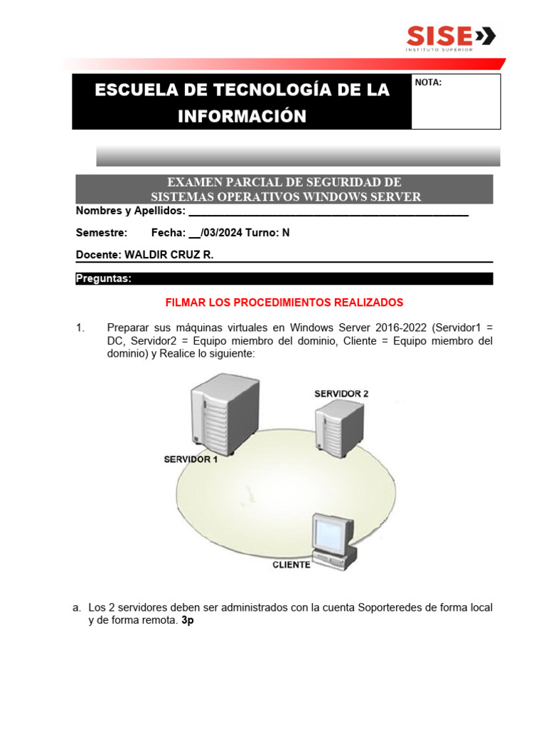 EXAMEN PARCIAL - SEGURIDAD DE SISTEMAS OPERATIVOS WINDOWS SERVER-1 | PDF | Servidor (Computación ...