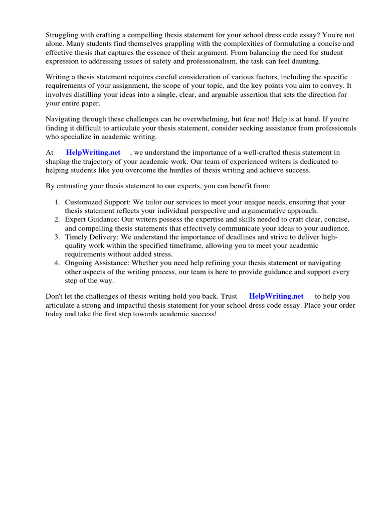 Thesis Statement For School Dress Code | PDF | Clothing | First ...