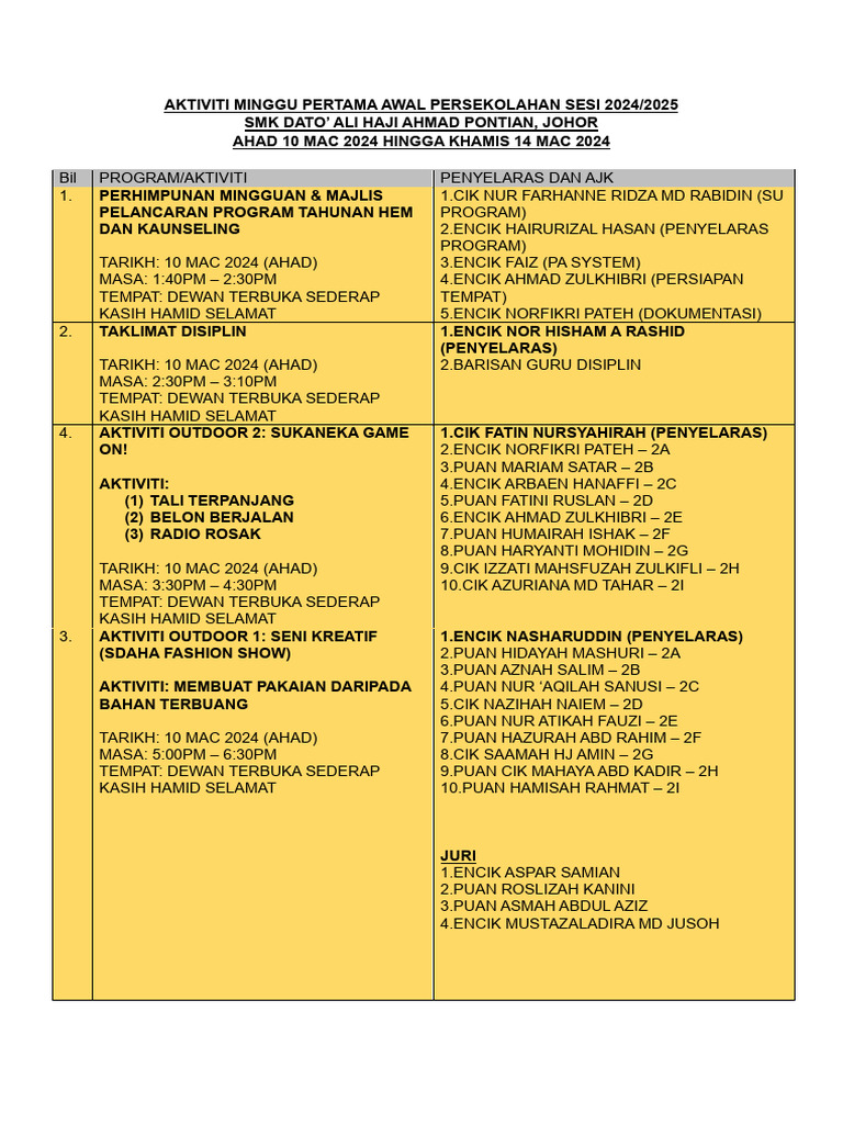 Aktiviti Awal Persekolahan Sesi Petang | PDF Aktiviti Awal Persekolahan Sesi Petang | PDF
