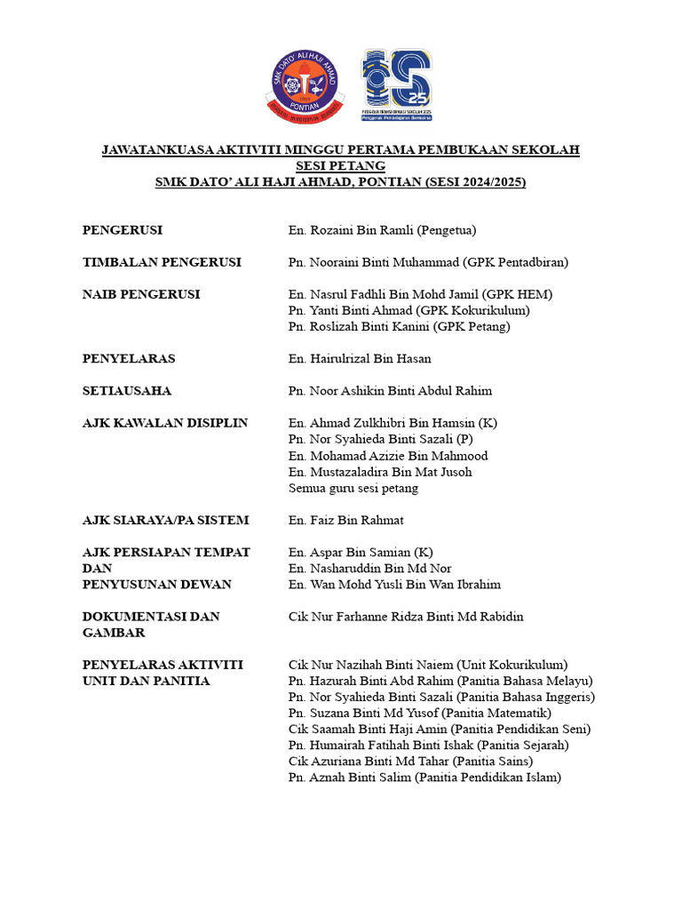 Jadual Perlaksanaan Aktiviti Awal Persekolahan | PDF Jadual Perlaksanaan Aktiviti Awal Persekolahan | PDF