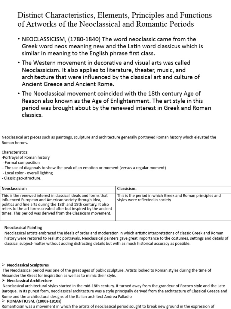 Art Neoclassicism and Romantisism | PDF | Romanticism | Classicism