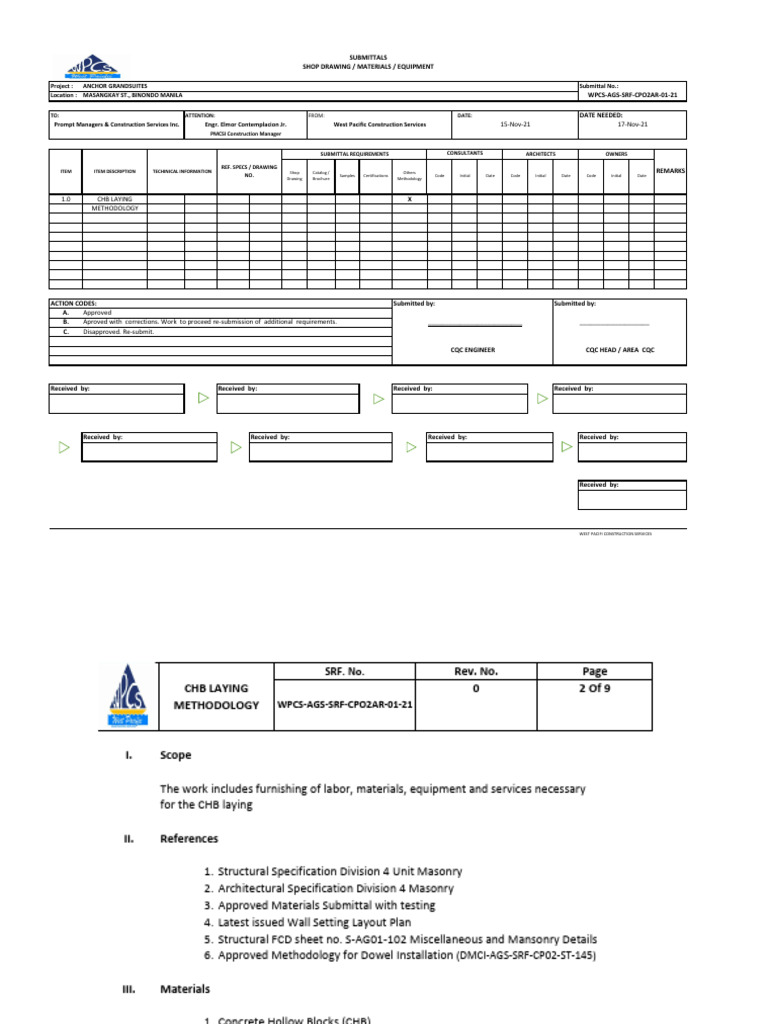 Sample CHB Laying Methodology | Download Free PDF | Masonry | Pallet
