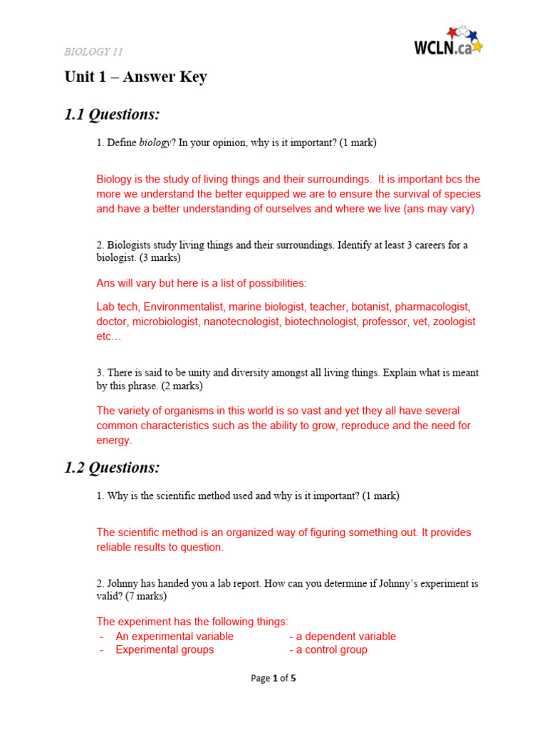 Unit 1 Key | PDF | Cell (Biology) | Organelle