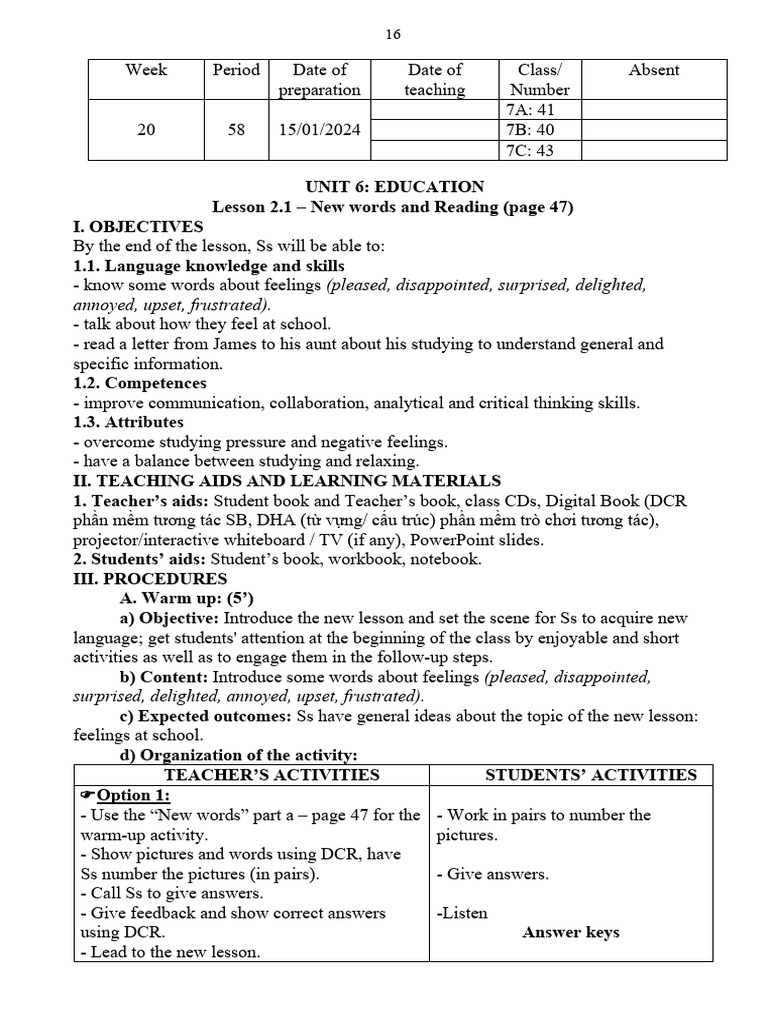 UNIT 6 - LESSON 2 - PART 1 - Vocabulary and Reading | PDF | Linguistics ...