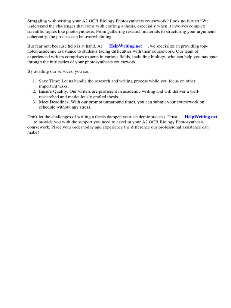 A2 OCR Biology Photosynthesis Help | PDF
