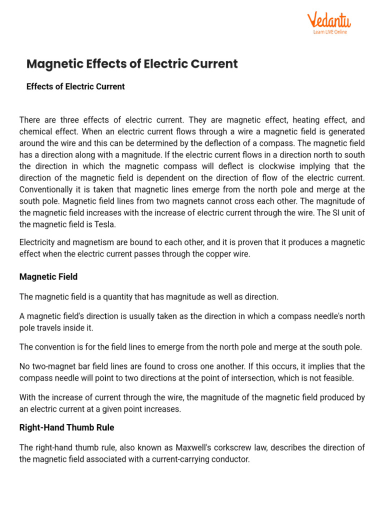 Magnetic Effects of Electric Current | PDF
