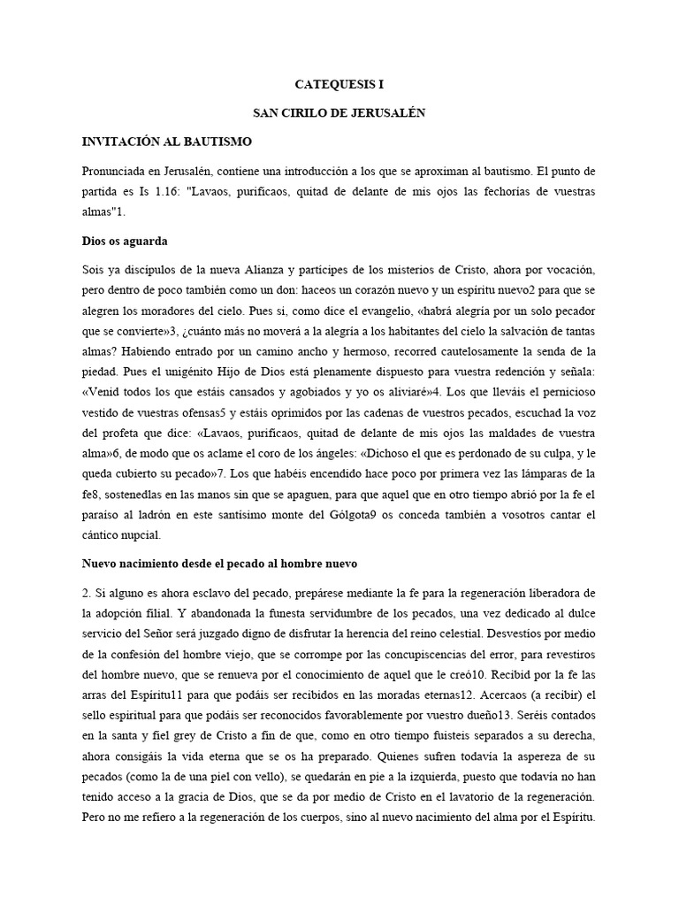 Catequesis de San Cirilo: Invitación al Bautismo | PDF | Pecado | Cristo (título)
