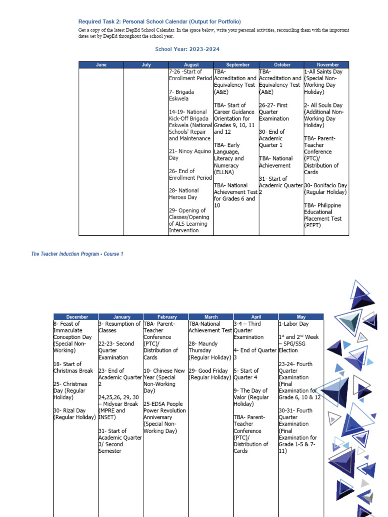 DepEd School Calendar 2023-2024 | PDF | Learning