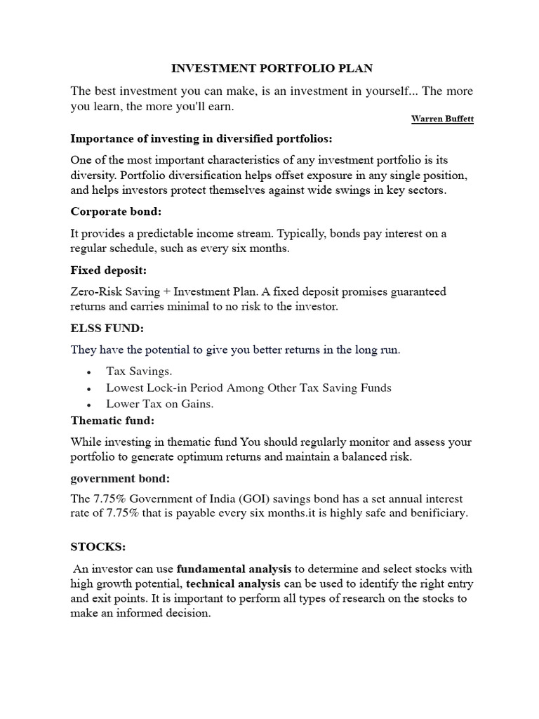 Investment Portfolio Plan | PDF | Investing | Bonds (Finance)