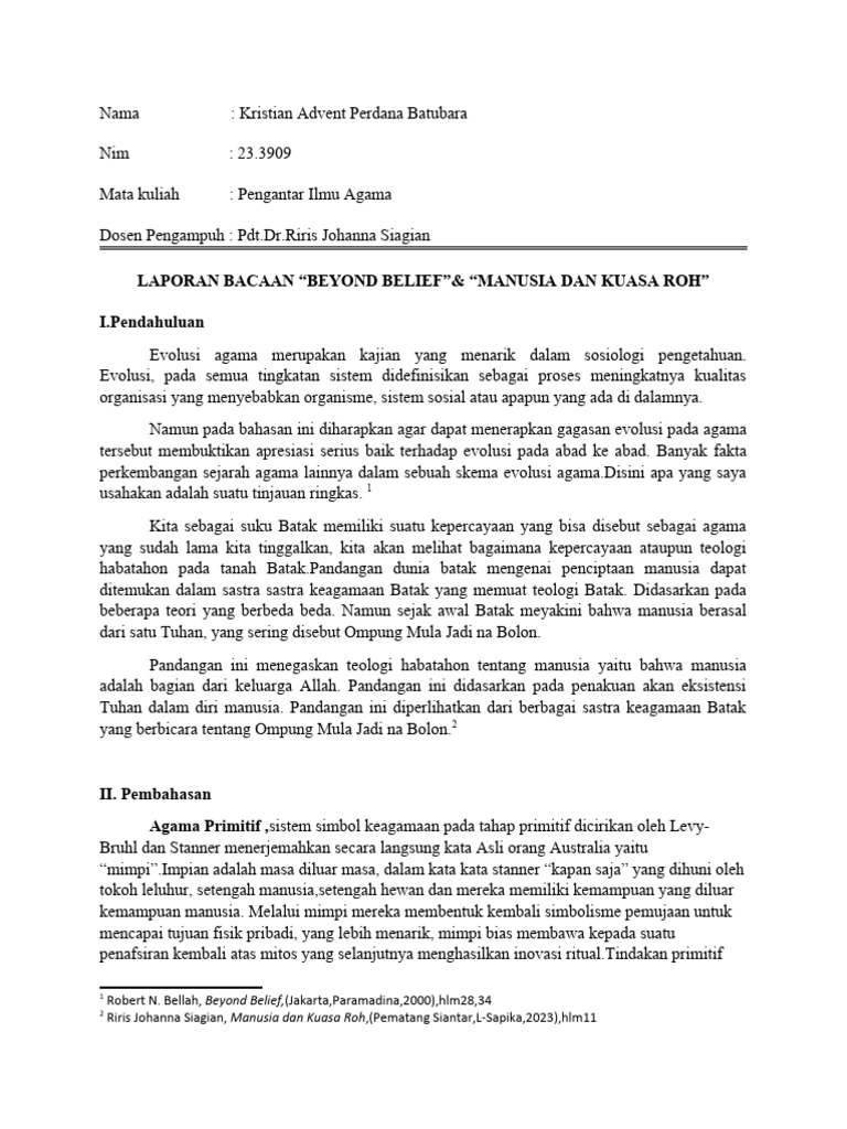 Evolusi Agama Dan Teologi Habatahon | PDF