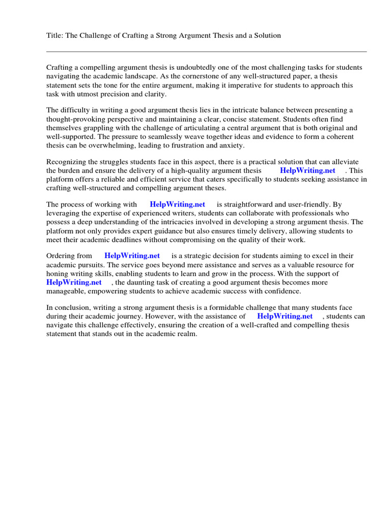 How To Write A Good Argument Thesis | PDF | Essays | Argument