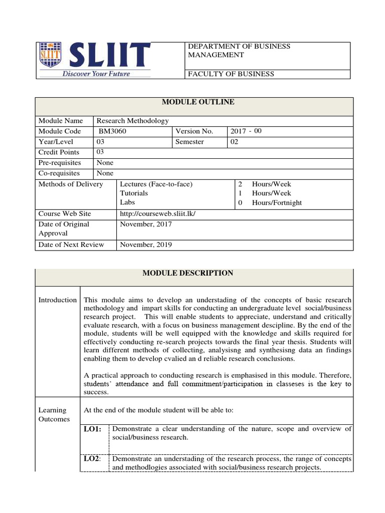 BM3060-Research Methodology Module Outline | PDF