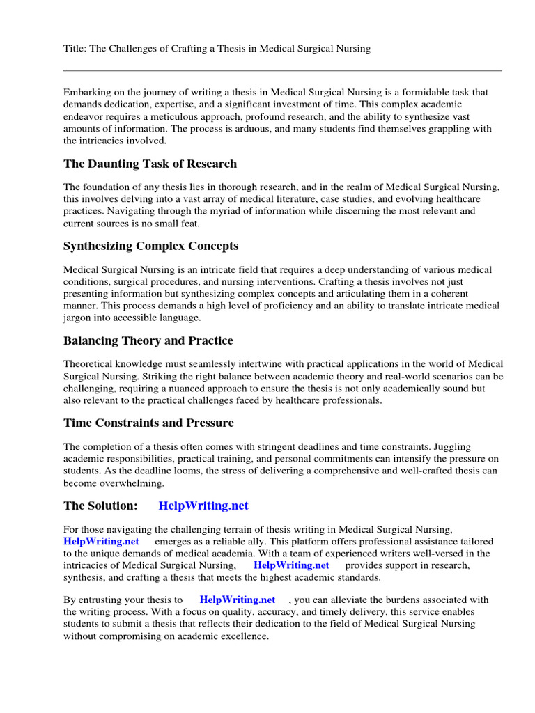 Thesis Medical Surgical Nursing | PDF | Infection | Nursing