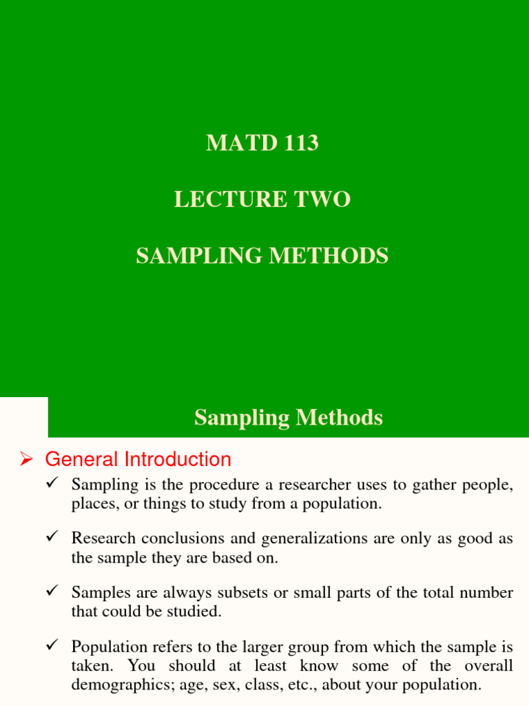 MATD113 MAEC113 Lecture 2 Sampling Methods | PDF | Sampling (Statistics ...
