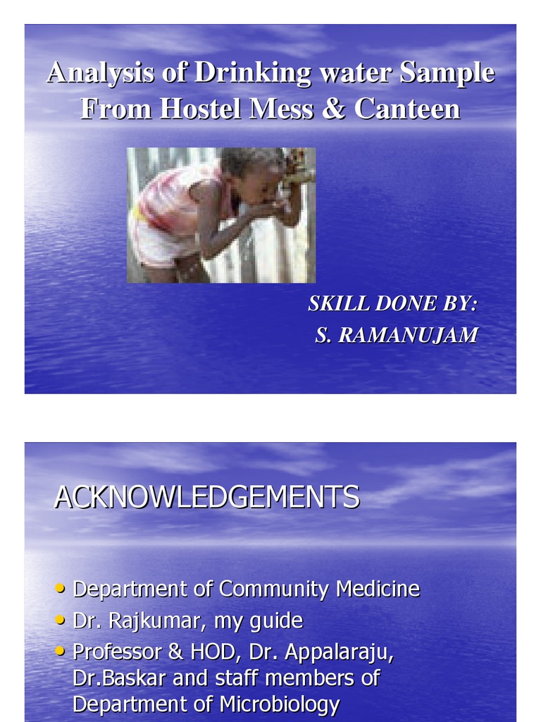 Analysis of Drinking Water Sample From Hostel Mess & Canteen | PDF ...