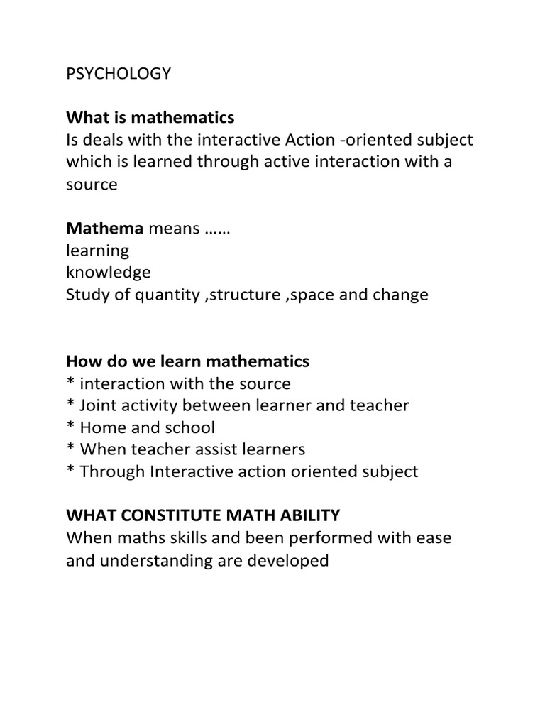 Psychology in Learning Mathematics 1 | PDF | Constructivism (Philosophy ...