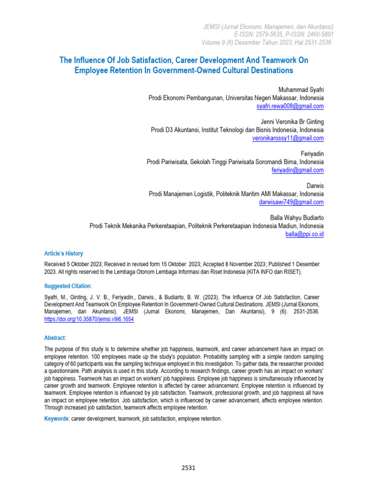 The Influence of Job Satisfaction, Career Development and Teamwork On ...