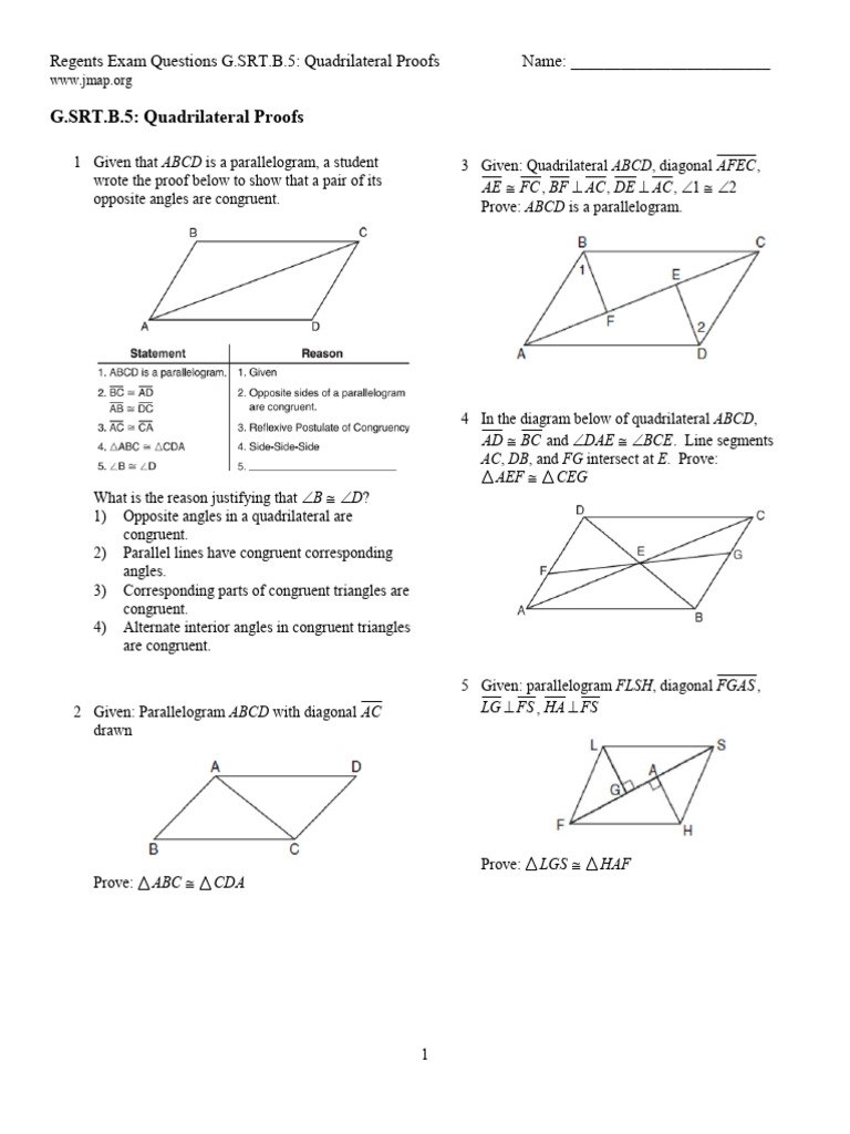 G SRT B 5 QuadrilateralProofs | PDF | Rectangle | Classical Geometry