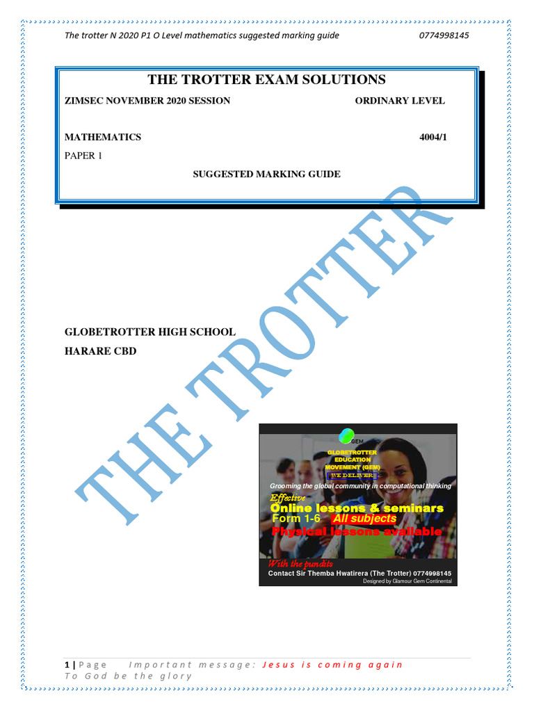 N 2020 P1 Mathematics O Level Suggested Marking Guide by Trotter | PDF | Angle | Triangle