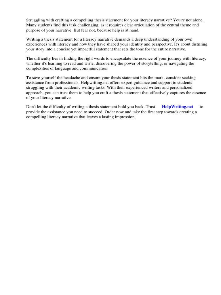 Examples of Literacy Narrative Thesis Statement | PDF | Essays | Narrative