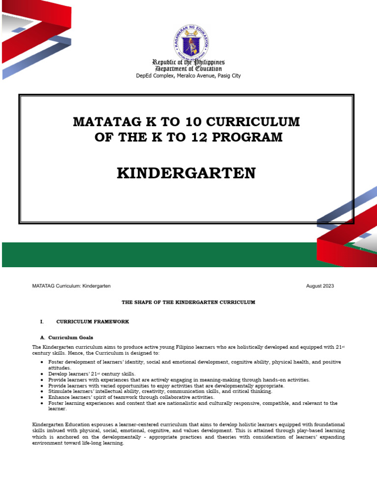 FINAL MATATAG Kindergarten CG 2023 | PDF | Learning | Curriculum