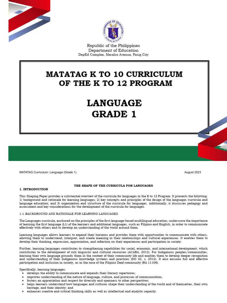 Final Matatag Language CG 2023 Grade 1 | PDF | Curriculum | Literacy