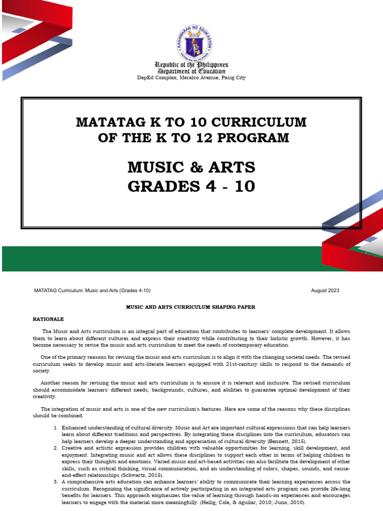 Final Matatag Music and Arts CG 2023 Grades 4-10 | PDF | Pedagogy ...