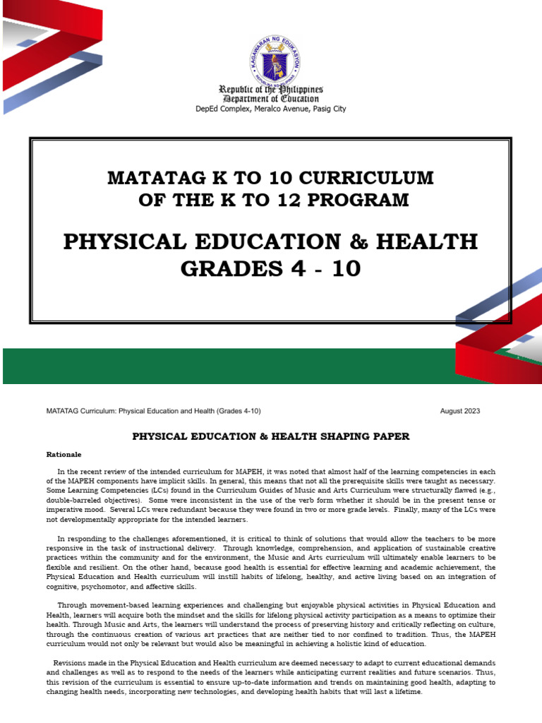 FINAL MATATAG PE and Health CG 2023 Grades 4-10 | PDF | Educational ...
