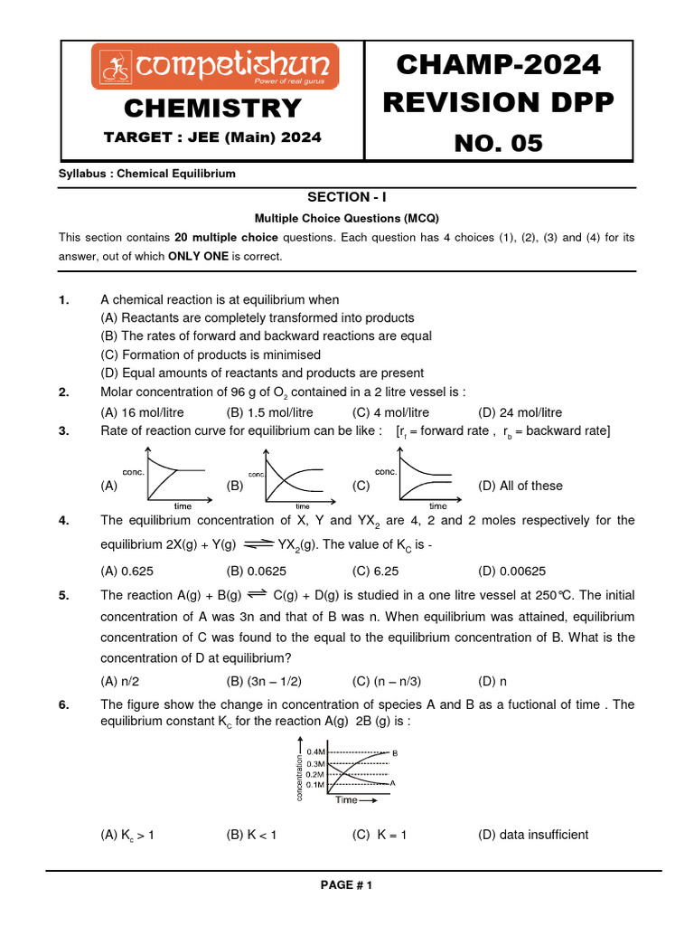 DPP-5 - Student Copy (Chemical Equlibrium) | PDF | Mole (Unit) | Chemical Equilibrium