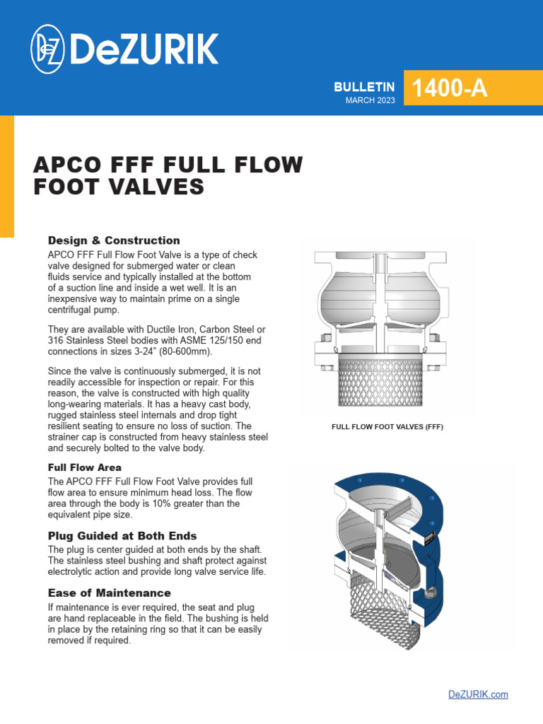 Apco Full Flow Foot Valves FFF Full Flow Foot Valves FFF 1400 - A | PDF ...