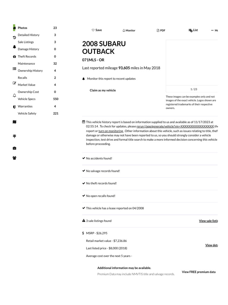 2008 Subaru Outback - Beenverified | PDF