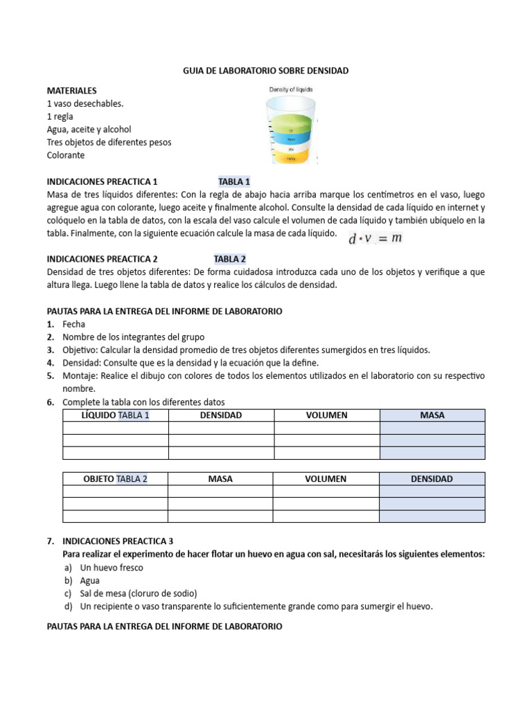 Guia de Laboratorio Sobre Densidad | PDF | Densidad | Líquidos